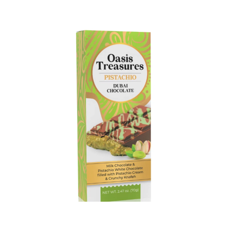 【自营】Oasis Treasures 迪拜Dubai 开心果酱巧克力 70g 夹心面包丝黑巧大板巧克力休闲零食小零食网红糖果手工酱心可可脂 ...